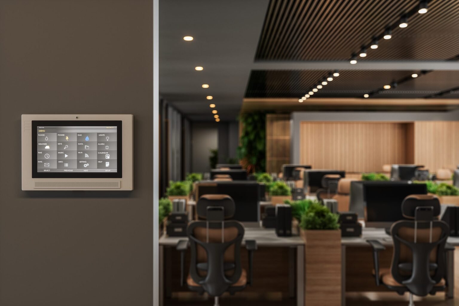 Smart lighting control panel display showing multiple lighting zones ...